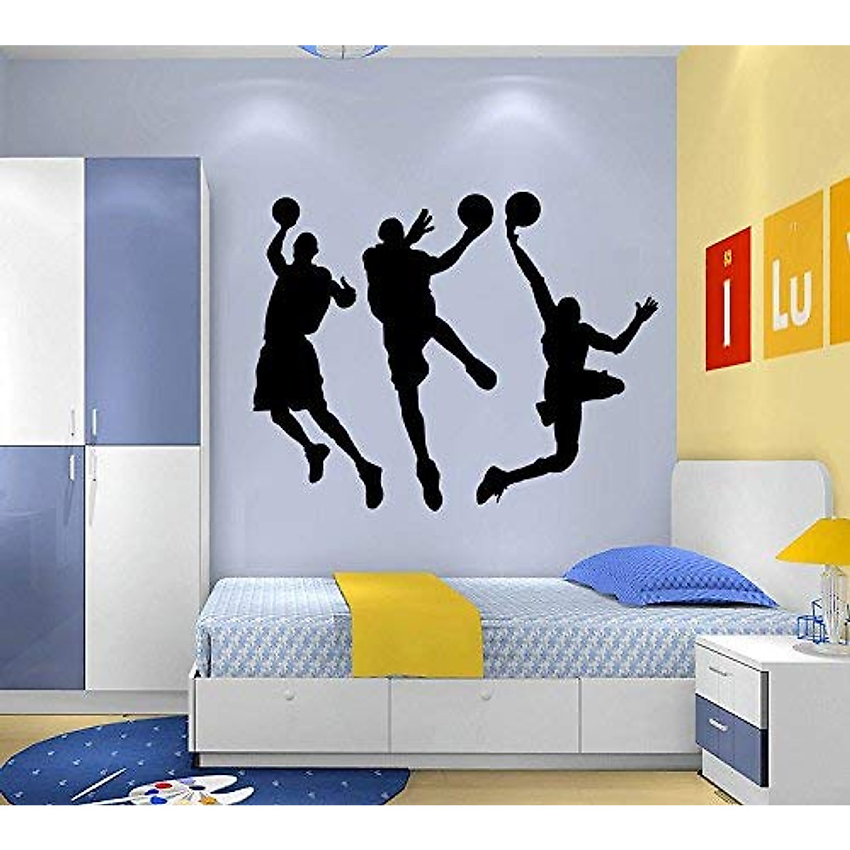 ANBER Slam Dunk Silhouette Wall Decal Removable Basketball Player Sticker for Kids Bedroom Living Room Playroom DIY Sport Wall Decal Art, 31.5" H x 53" W