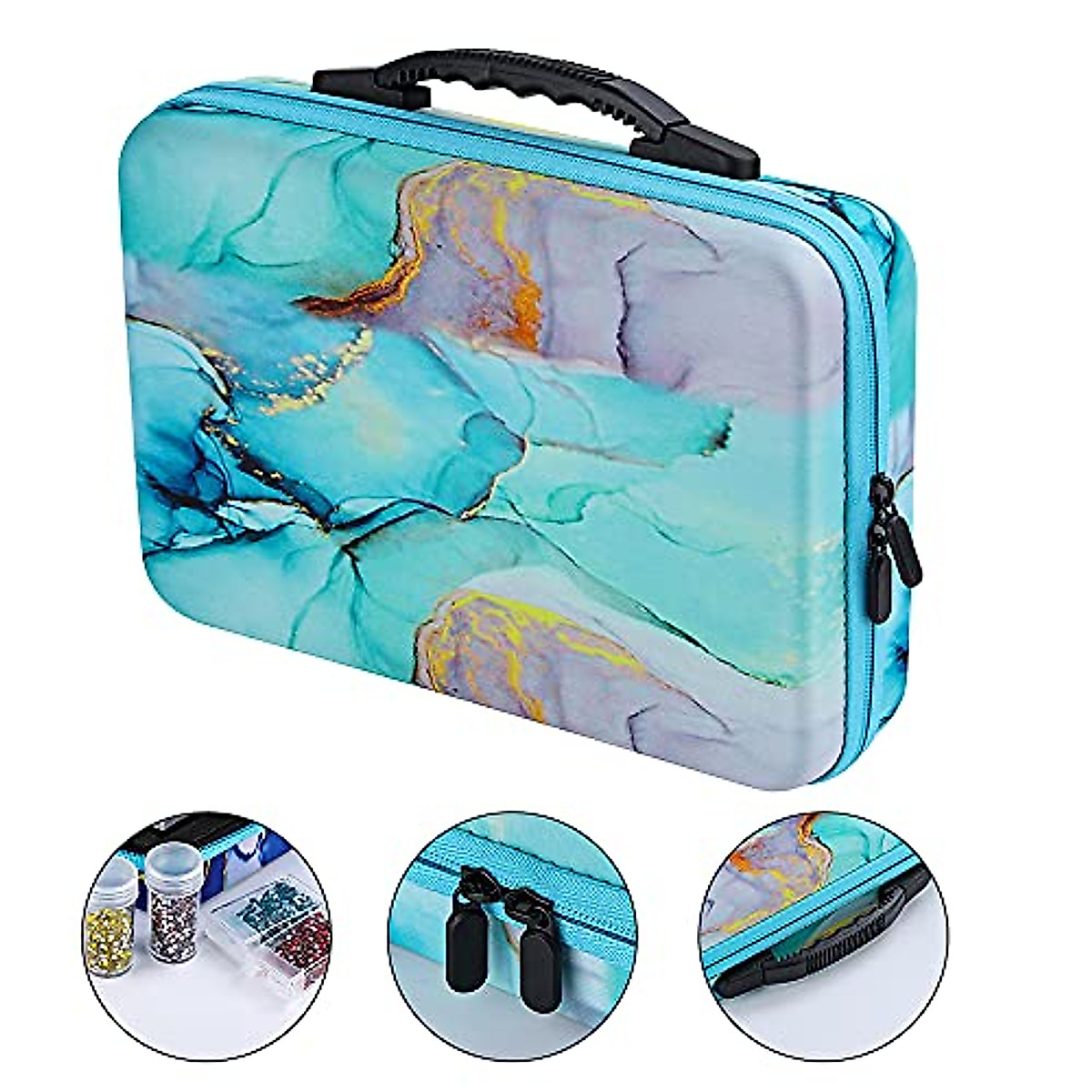 VTYHYJ Diamond Painting Storage Case with Tools 70 Slots Diamond Art Accessories Kit Shock-Proof Carrying Bag Container with Round and Square Beads Organizer, Funnel, Tays, Pens (Light Green)