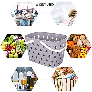 JiatuA Plastic Organizer Storage Basket with Handles, Woven Storage Bins for Bathroom, Kitchen, Closet, Bedroom (Light Gray)