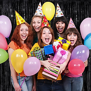 Black Fringe Curtain Party Streamers 2Pack 3.3x8.3 Ft Foil Fringe Backdrop Curtains for Birthday Wedding Bridal Baby Shower Holiday Tinsel Streamers Black Party Decorations Door Streamers