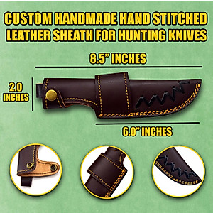 Hercules Knives Custom Leather Sheath Tooled Leather Sheath/Hunting Knife Sheath Universal Leather Knife Sheath Sheath Fit up to 6.0" Blade 100% Real Laether (Dark Brown)