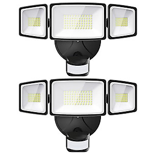 Onforu 2 Pack 65W LED Motion Sensor Outdoor Lights, 6500LM 6500K IP65 Waterproof Security Lights Motion Outdoor Flood Lights Fixture Detection Detector 3 Adjustable Heads for Eave Yard Garage Wall