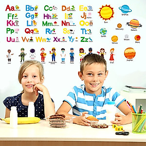 Alphabet Wall Decals for Kids Room ABC Letter Classroom Educational Learning Stickers for Kids Animal Number Wall Decor Peel and Stick Wall Stickers Decals for Bedroom Playroom Wall Decals 12 Sheets