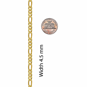 LIFETIME JEWELRY 4.5mm & 6mm Swiss Diamond Cut Figaro Chain Necklaces 24k Real Gold Plated (18 inches, 4.5mm)