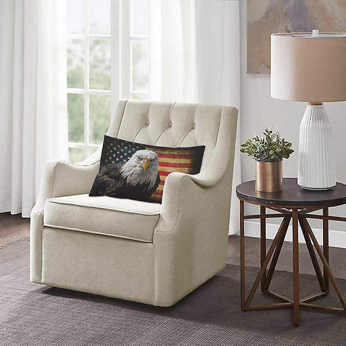 EKOBLA Throw Pillow Cover American Bald Eagle On Grunge Flag USA Flag Patriotic Stripe Star Decor Lumbar Pillow Case Cushion for Sofa Couch Bed Standard Queen Size 20x30 Inch