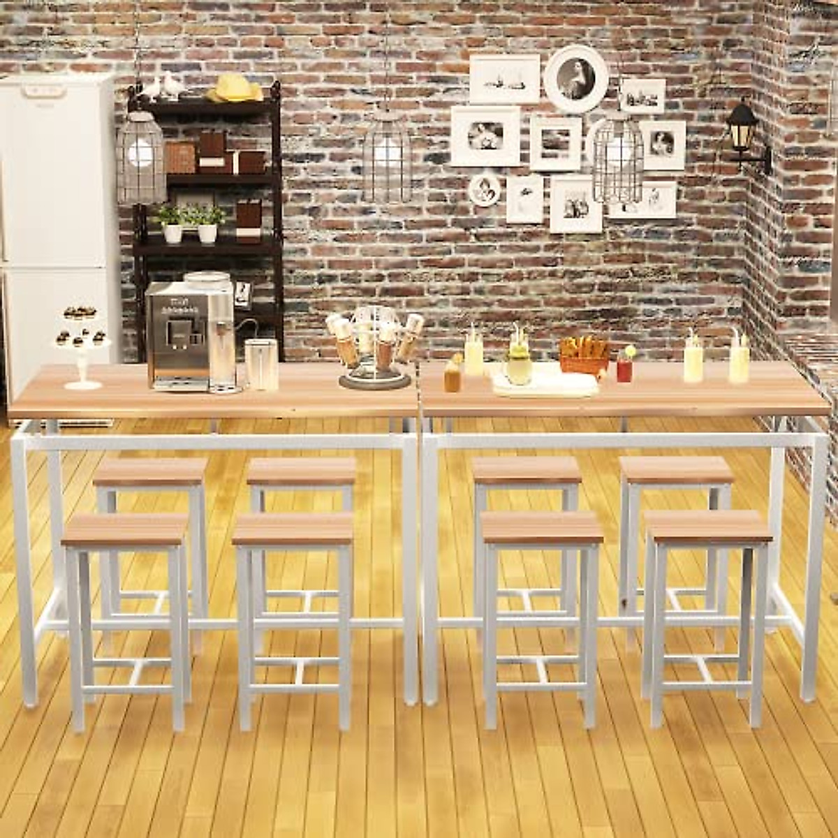 AWQM Bar Table Set,5 Pcs Dining Table Set,Counter Height Table with 4 Chairs,Industrial Kitchen Table and Chairs for 4, Wood Pub Table Set, Dining Room Table Set for Small Spcace,Beige