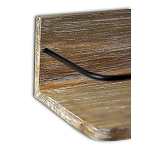 Spiretro Floating RV Shelves, Wall Mount Rustic Wood Wall Shelves with Metal Rail Storage Organize, Display, Décor for Bathroom Living Room Bedroom Kitchen Room Closet, Set of 2 (Large & Small), Grey