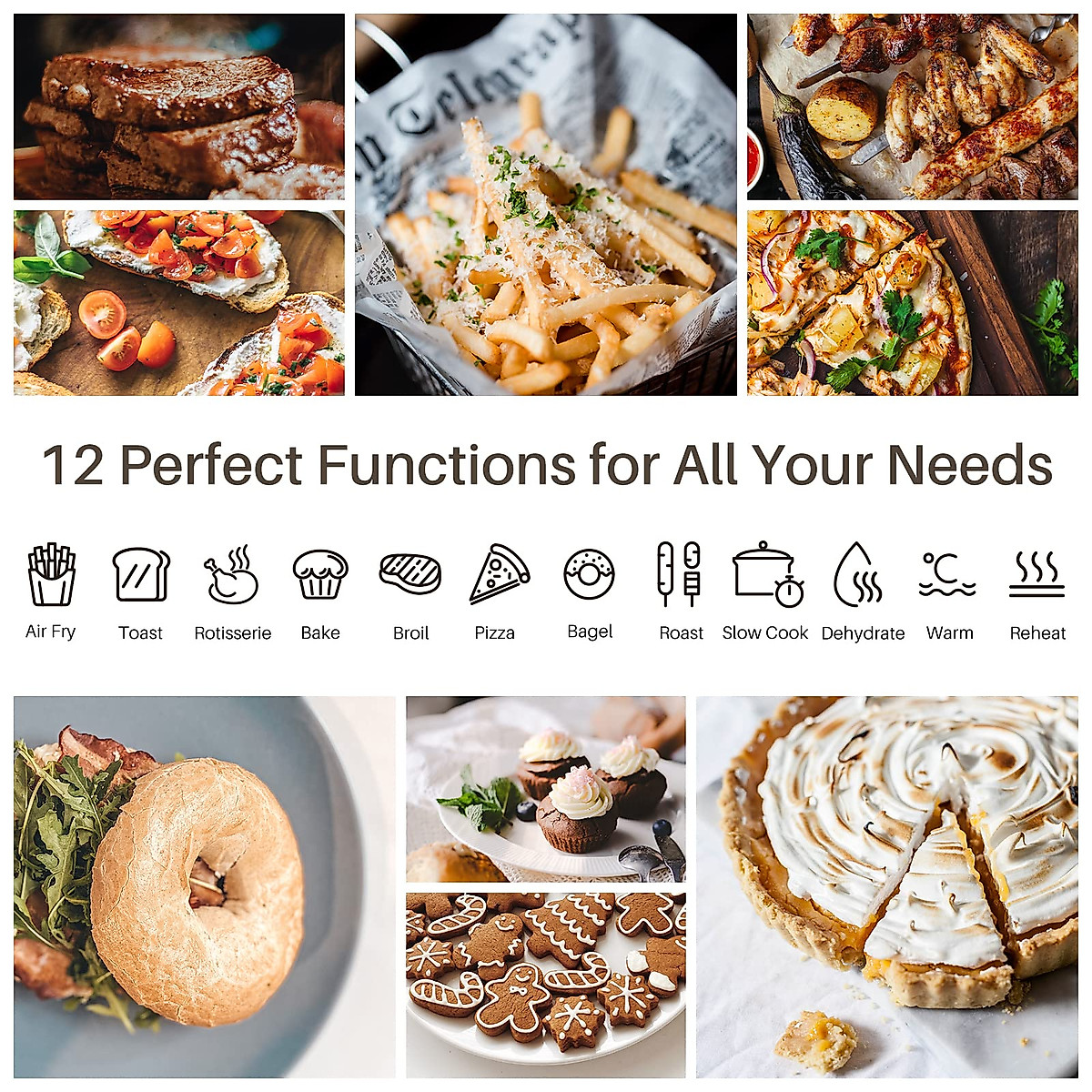 Air Fryer Oven, 34QT Extra Large 1750W Toaster Oven Air Fryer Combo, 12” Pizza Convection Oven Countertop, 12-in-1 Large Rotisserie Oven with 4 Accessories, Stainless Steel, Silver