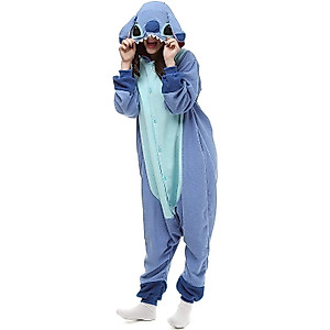 HAPPY LIVES Adult Women Onesie Pajama Halloween Costumes for Adult and Teenagers (Blue Stitch, Large)