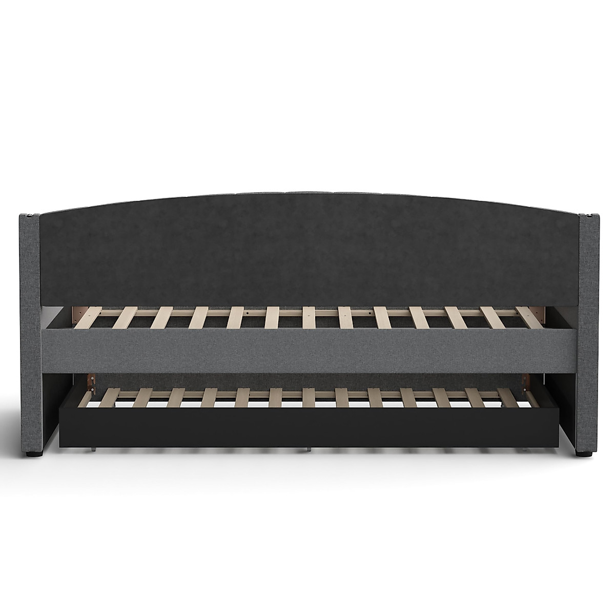 DG Casa SUVA Traditional Upholstered Daybed with Trundle Platform Bed Frame with Diamond Button Tufting Nailhead Trim and Full Wooden Slats, Box Spring not Required - Twin Size Day Bed in Gray Fabric