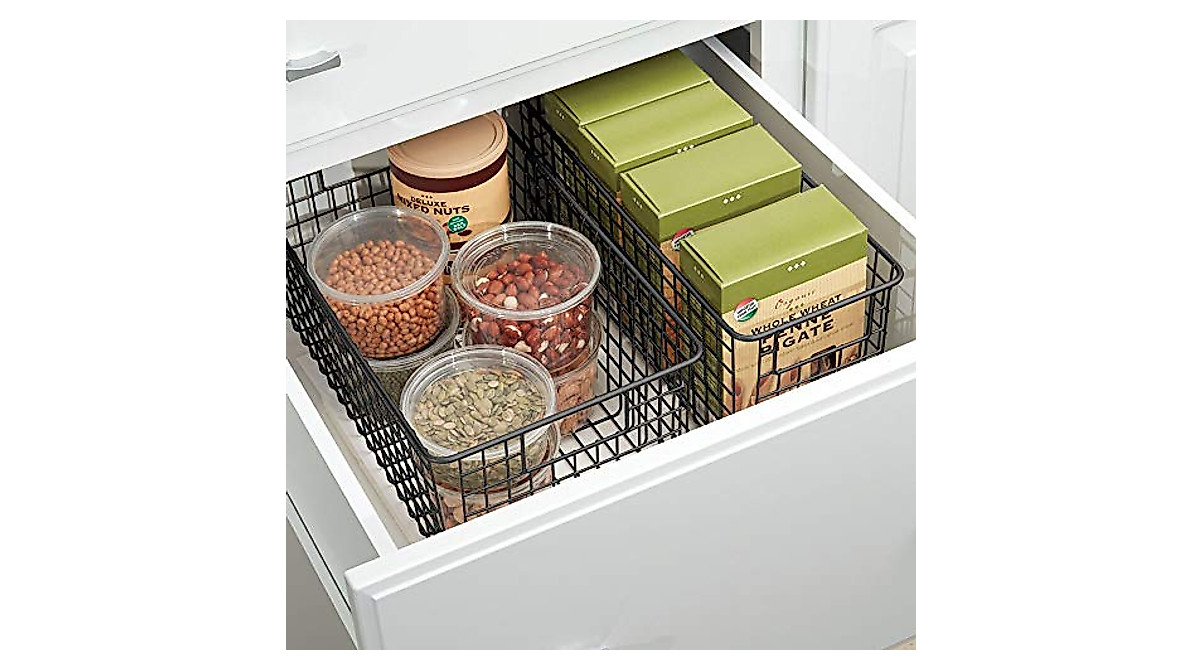 mDesign Slim Wire Storage Organizer Basket for Kitchen & Home