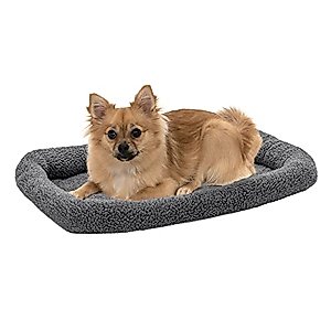 Furhaven Dog Bed for Small Dogs & Indoor Cats, 100% Washable, Sized to Fit Crates - Sherpa Fleece Bolster Crate Pad - Gray, Small