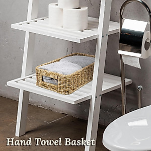 WeeNest Baskets for Organizing, Small Wicker Basket, Storage Baskets for Bathroom, Toilet Basket Tank Topper, Small Basket with Handle, Small Storage Baskets, Resin Wicker Set of 2, Oat Milk