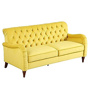 JINS&VICO Sofa Couch, Velvet Accent Sofa with Tufted Back, Upholstered Chesterfield Couch,Modern Sofa with Wood Legs for Living Room Furniture, Yellow