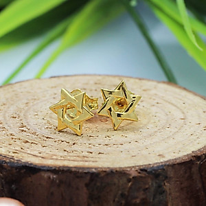 AFFY 14K Yellow Gold Plated 925 Sterling Silver Plain Minimalist Dainty Star Of David Tiny Stud Earrings Bridal Wedding Engagement Jewelry For Her Women Perfect For Any Occasion.