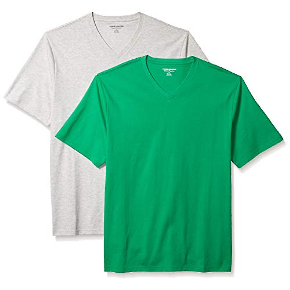 Amazon Essentials Men's Regular-Fit Short-Sleeve V-Neck T-Shirt, Pack of 2, Bright Green/Light Grey Heather, Large
