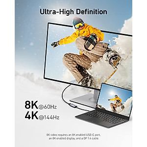 Anker USB C to DisplayPort (8K@60Hz or 4K@144Hz), 518 USB C Adapter (8K DisplayPort), USB C to DP 1.4, for MacBook Pro, MacBook Air, iPad Pro, Pixelbook, XPS, and More