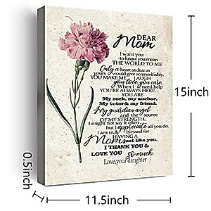Wailozco Gifts for Mom - Hangable Canvas Poem Prints Framed Poster Wall Art for Mom from Daughter-Meaningful Mom Gifts,Mom Home Bedroom Living Room Wall Decor- Carnation