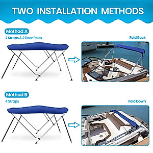 Naviskin Pacific Blue 4 Bow 8'L x 54" H x 91"-96" W Bimini Top Cover includes Mounting Hardwares,Storage Boot with 1 Inch Aluminum Frame