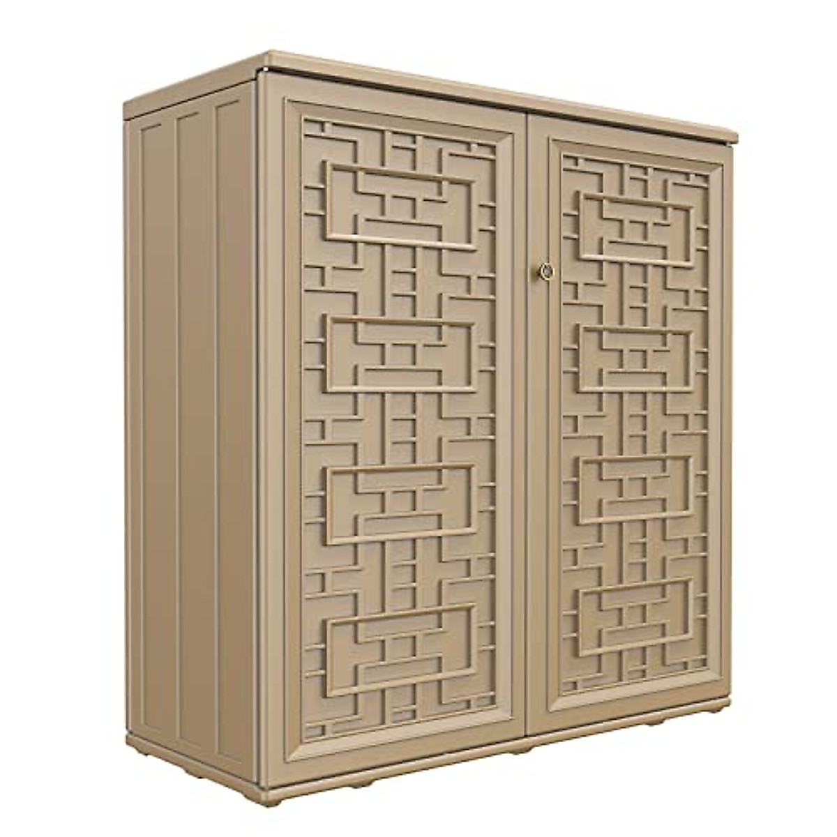 ADDOK 60-Gallon Storage Cabinet Light Weight Resin Indoor/Outdoor Storage Unit for Patio, Garden, Veranda with 1 Laminate Shelves (Coffee)