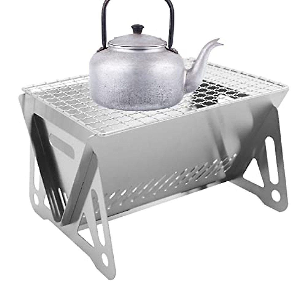 JPSDOWS Folding Grill, Stainless Steel Camping Grill Stove, Ultralight Campfire Stand, Tabletop Outdoor Smoker BBQ Grill for Picnic Garden Terrace, Outdoor Stove Burner, Hiking Travel Picnic BBQ