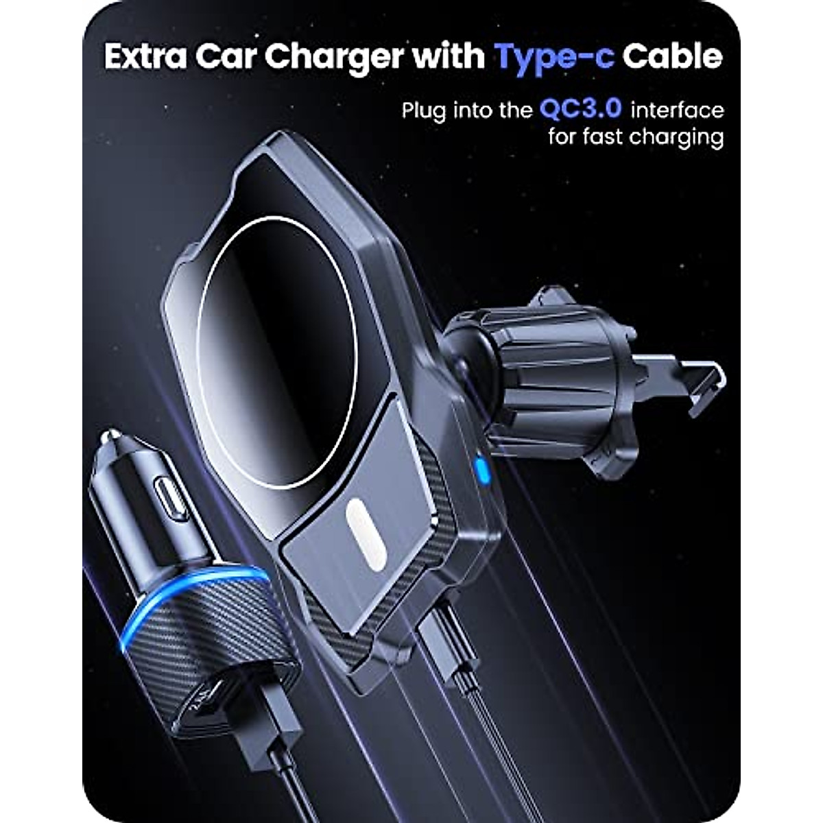 OQTIQ Hexagon Magnetic Wireless Charging Car Mount Vent Phone Holder Compatible with Magsafe iPhone 14 13/Pro/Pro Max/Mini(QC 3.0 Car Charger & 3.3ft Type-C Cable Included)