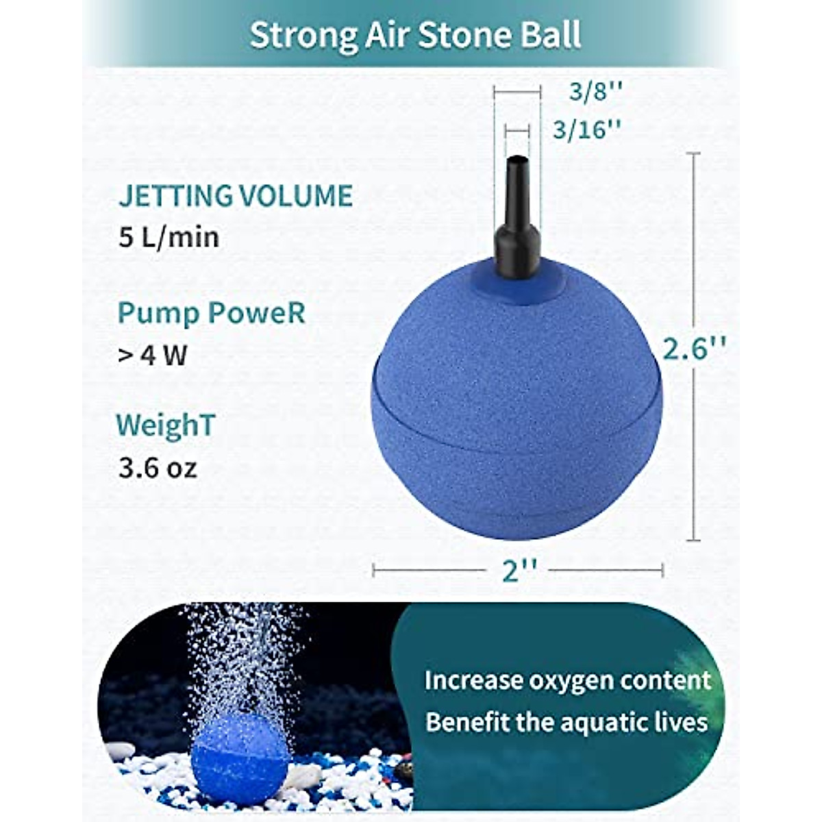 Pawfly Aquarium Air Stone Bubbler 2 Inch Ball-Shape Bubble Release Tool Oxygen Diffuser for Air Pumps Fish Tanks Buckets Ponds and DWC Reservoirs, 4 Pack