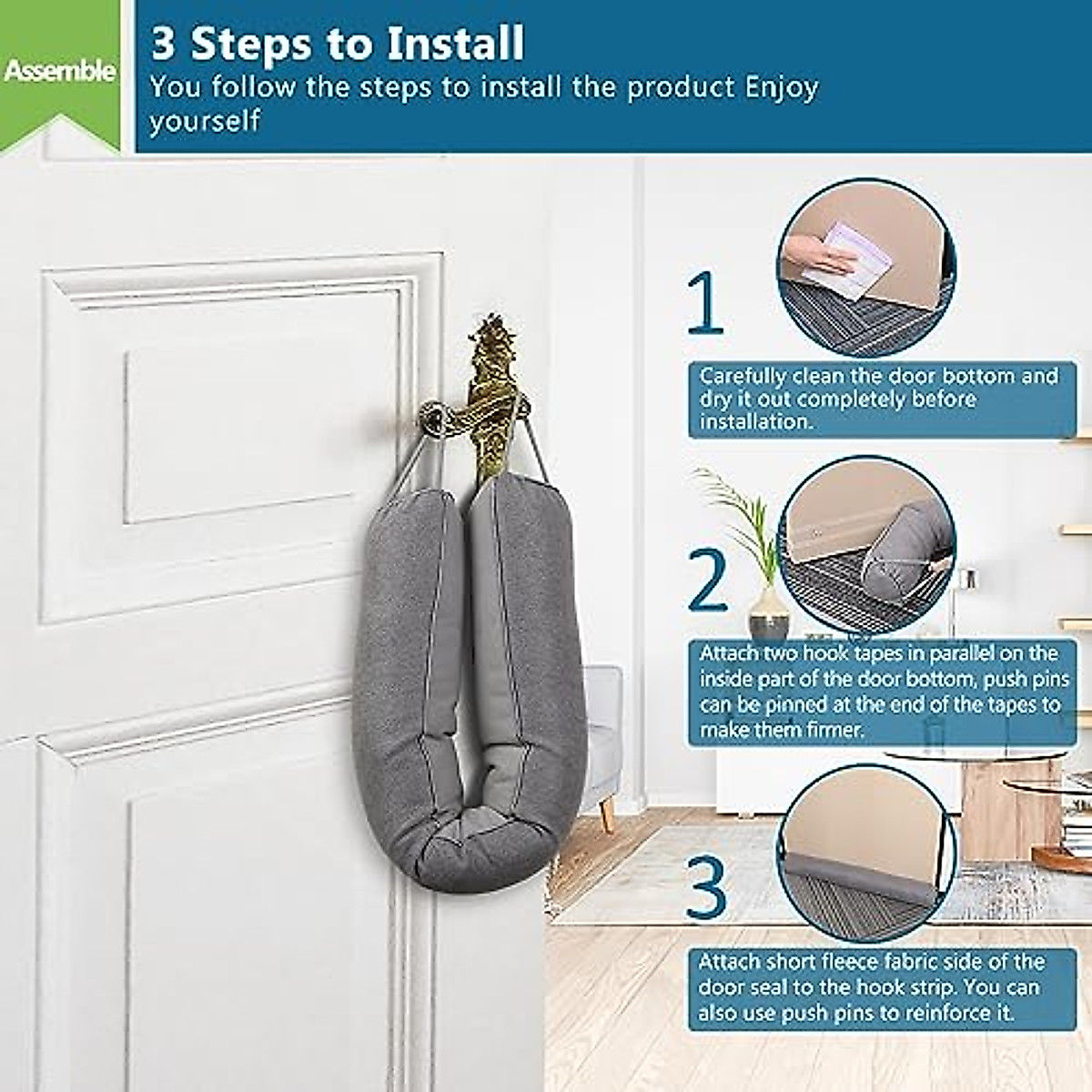 Anze Under Door Draft Stopper 40 inch Triangular Heavy Duty Draft Blocker Bottom Seal Noise Air Guard for Doors and Windows, Gray