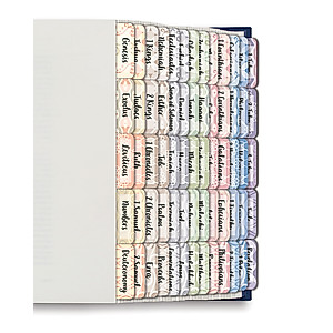 Bible Tabs, Old and New Testament, by Better Office Products, 75 Laminated Bible Index Tabs (66 Book Names + 9 Blanks), Christian Bible Journaling Adhesive Tabs (Harmonious Themed Backgrounds)