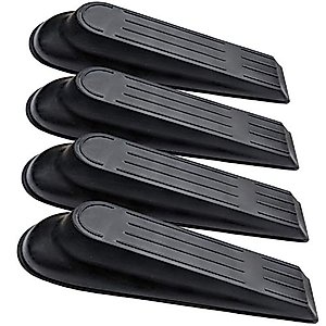 Bundaloo Door Stopper Set - Pack of 4 Portable Black Flexible Jammer Wedges - Keeps Doors Open, No Sliding or Marking Floors or Carpets - Blocker for Hotel, Home, Office, Residential, Commercial Use
