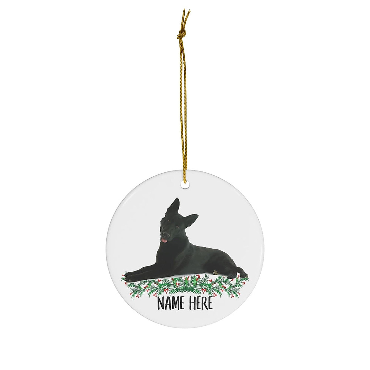 Personalized Name Soild Black German Shepherd Gifts 2024 Christmas Tree Ornaments Circle Ceramic
