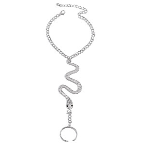 Jumwrit Hand Chain Bracelet Boho Snake Finger Ring Bracelet Slave Hand Harness Dainty Bracelet with Open Band Ring for Women Girls(Silver)