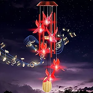 Cardinal Bird Solar Wind Chimes Outdoor, Red Bird Garden Decor , Waterproof Wind Chimes with Automatic Color Changing LED Lights for Patio, Porch, Garden, or Backyard Great Gifts for Mom or Dad