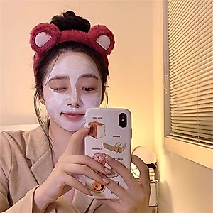 Hofar Face Wash Headband Hairband with Bear Ears and Hair Clips Coral Fleece Cartoon Cute Creative Hair Accessories