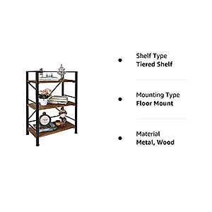Crofy Rustic Bookshelf, 3 Tier Real Wood Bookshelf, Metal Book Shelf for Storage, Bookcase for Office Organization and Storage, 12.6 D x 23.62 W x 36.61 H Inches, Black