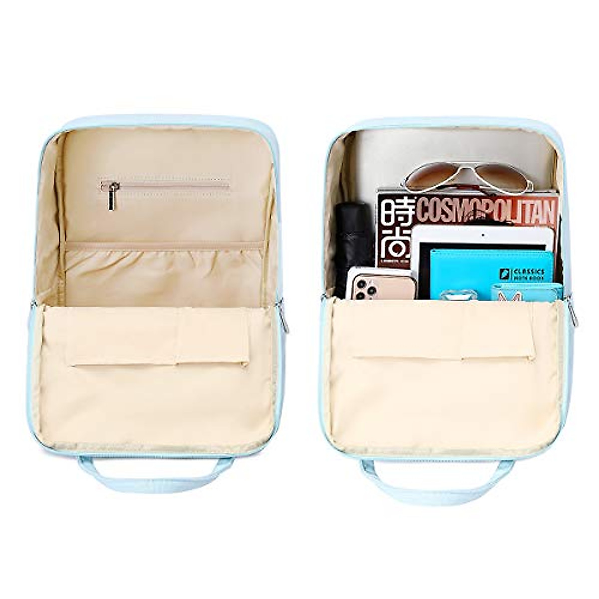 e-youth Women Girls Cute Panda School Backpack with Lunch Box Japanese & Korean Style Canvas Bags (Blue)