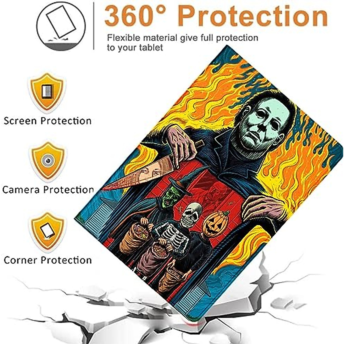 Cool Tablet Case for Samsung Galaxy Tab S6 Lite Case 10.4 Inch,Horror Movie Pattern Halloween Design Cases for Women Men, PU Leather Folio Xmas Back Cover Funda for Samsung Tab S6 Lite 2022/2020, Fire