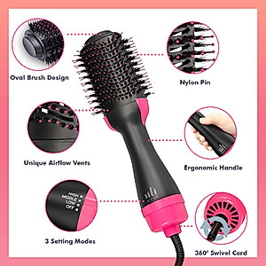 Blow Dryer and Styler Brush - Multi-function Hot Air Volumizer with Negative Ion Anti-Frizz, Ceramic Titanium 75 MM Oval Barrel