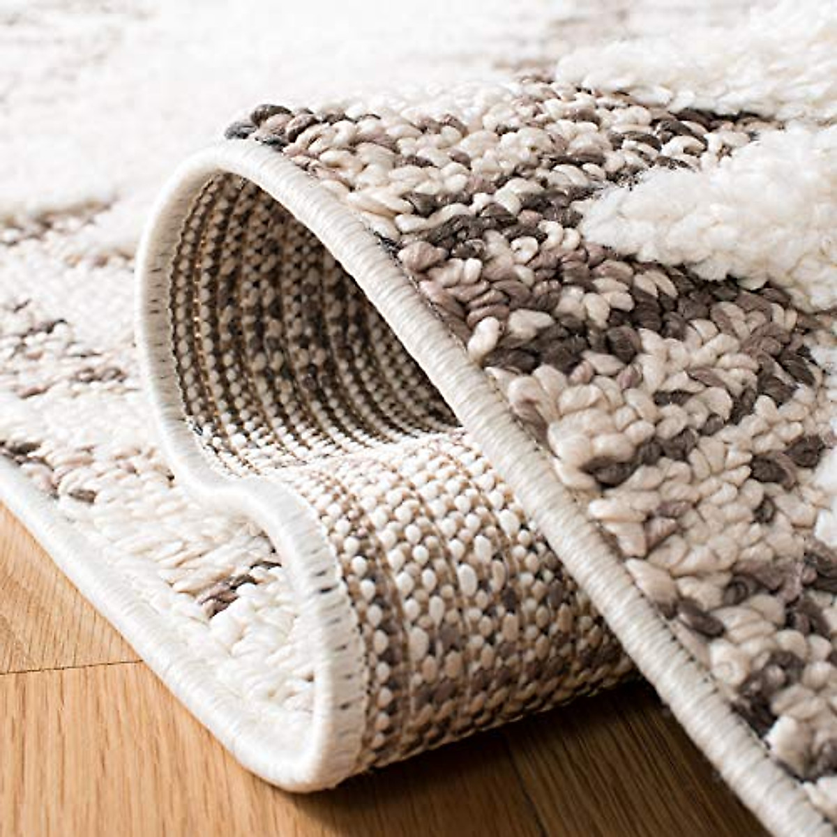 SAFAVIEH Moroccan Tassel Shag Collection 8' x 10' Ivory / Brown MTS652A Boho Non-Shedding Living Room Bedroom Dining Room Entryway Plush 2-inch Thick Area Rug