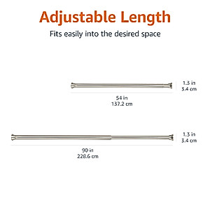 Amazon Basics Tension Curtain Rod, Adjustable 54-90" Width - Nickel, Classic Finial