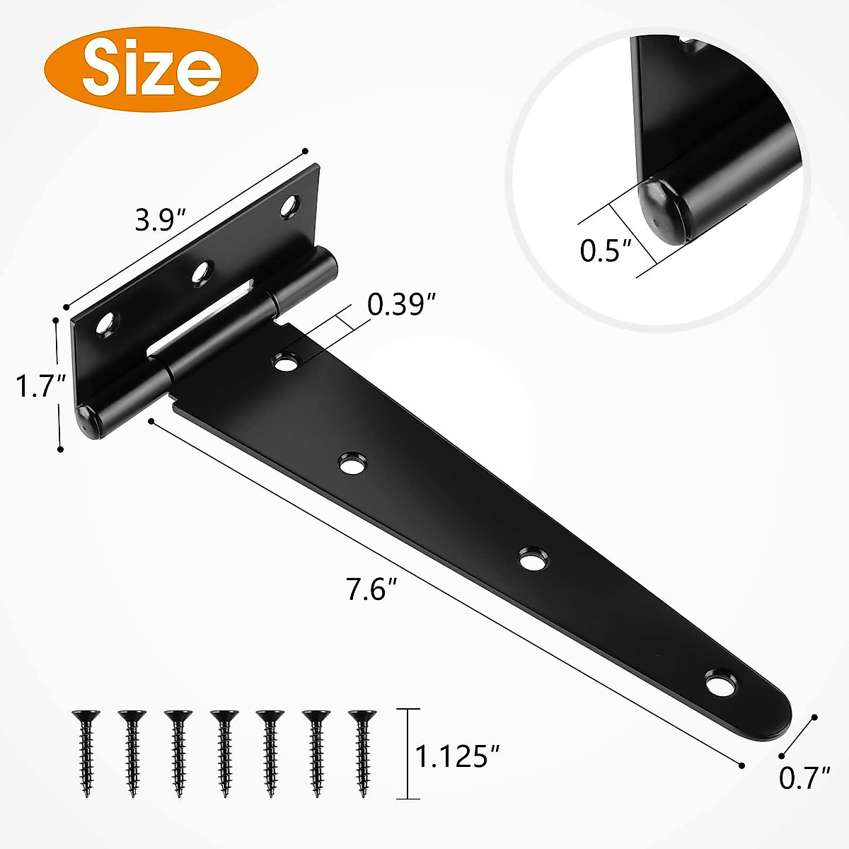 Gate Hinges Heavy Duty, Black T-Strap Strap Shed Hinge,180° Barn Door Hinges,Fence Gate Hardware Kit，Includes Anti-Rust Screws（2pcs，8inch）