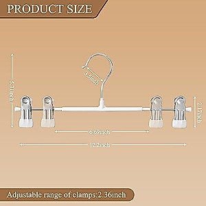 HWAJAN Pants Hangers with Clips 10 Pack Adjustable Skirt Hangers for Women Non-Slip Trousers Hanger for Jeans Clothes Hangers for Pants Heavy Duty Space Saving Shorts Hangers,White,12Inch