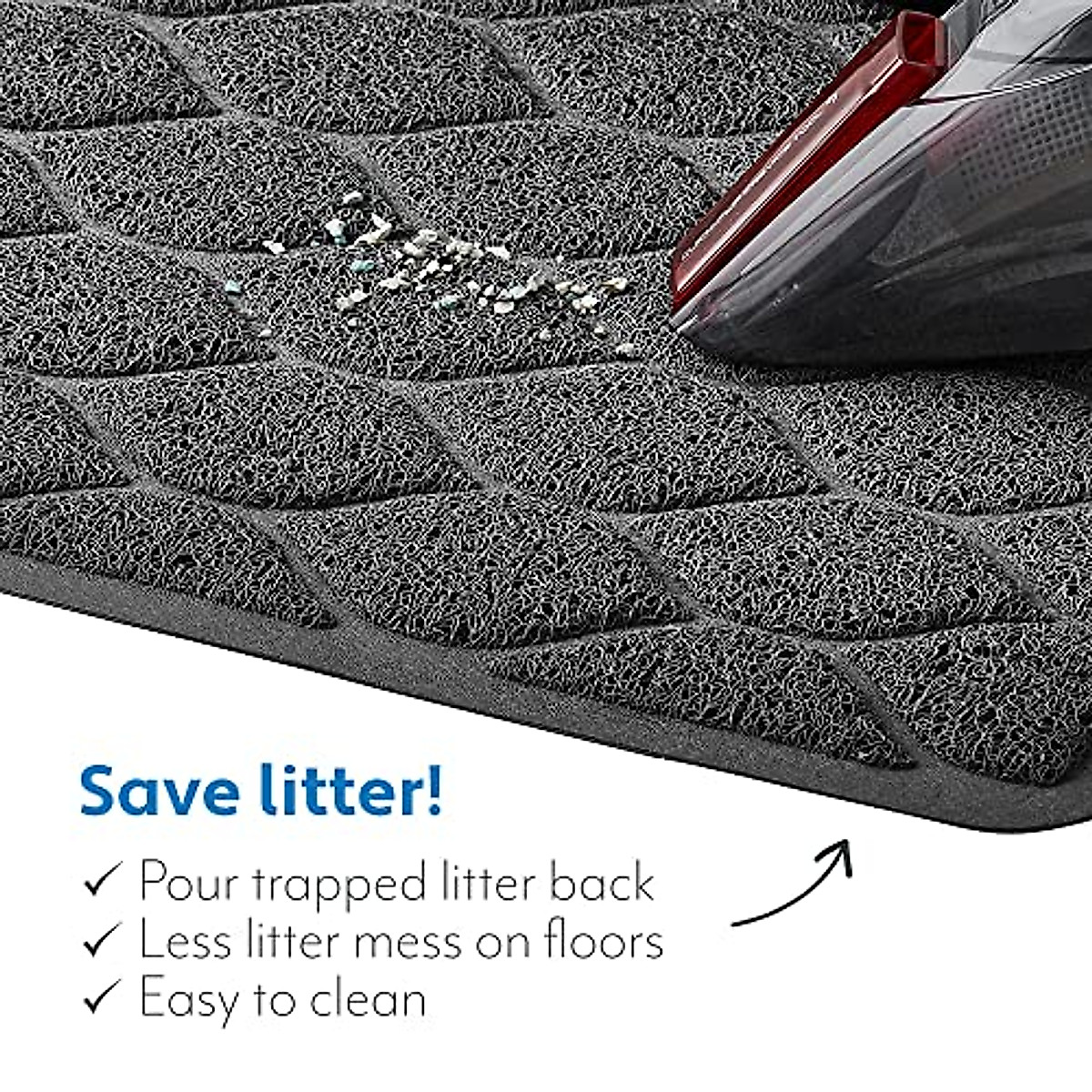 Mighty Monkey Durable Easy Clean Cat Litter Box Mat, Great Scatter Control Mats, Keep Floors Clean, Soft on Sensitive Kitty Paws, Cats Accessories, Large Size, Slip Resistant, 24x17, Graphite