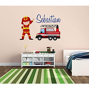Custom Name Firefighter Wall Decal - Personalized Nursery Name -Wall Decal for Nursery Decoration playroom Decoration (Wide40 x25 Heigth Inches)