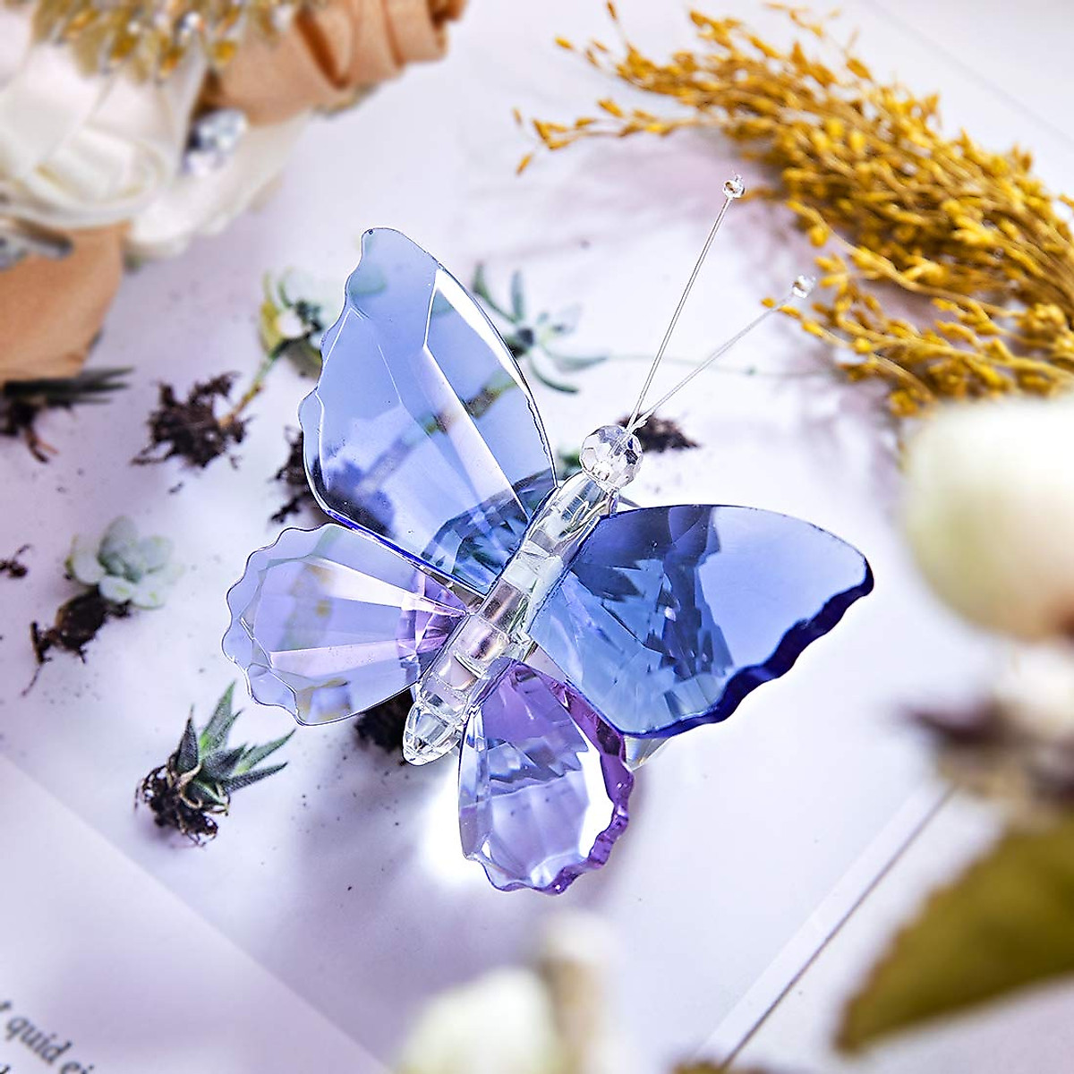 H&D HYALINE & DORA Crystal Cut Butterfly Animal Ornament Decoration for Office Table Home Bedroom