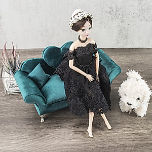 9.8 Inch Openable Dark Green Sofa Jewelry Box Armchair for Dollhouse Heart Shape Velvet Chair 1/6 Scale Dolls Accessories