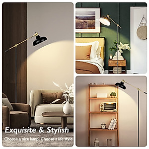 Industrial Floor Lamp For Bedrooms - Black Rustic Reading Lamp, 180°Adjustable Arm & Head Antique Indoor Standing Lamp, Modern Arc Indoor Pole Task Lamp For Living Room, Office, Study Room, Hotel