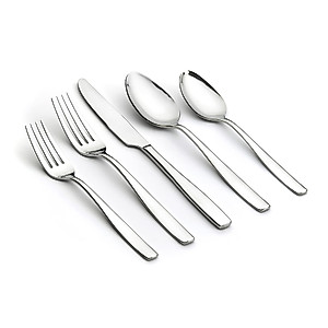 Ornative Eden 20 Piece Flatware Set, Service for 4, Includes Knives, Forks, Spoons, 18/0 Stainless Steel Silverware, Polished Silver, Dishwasher Safe, Durable and Easy Care