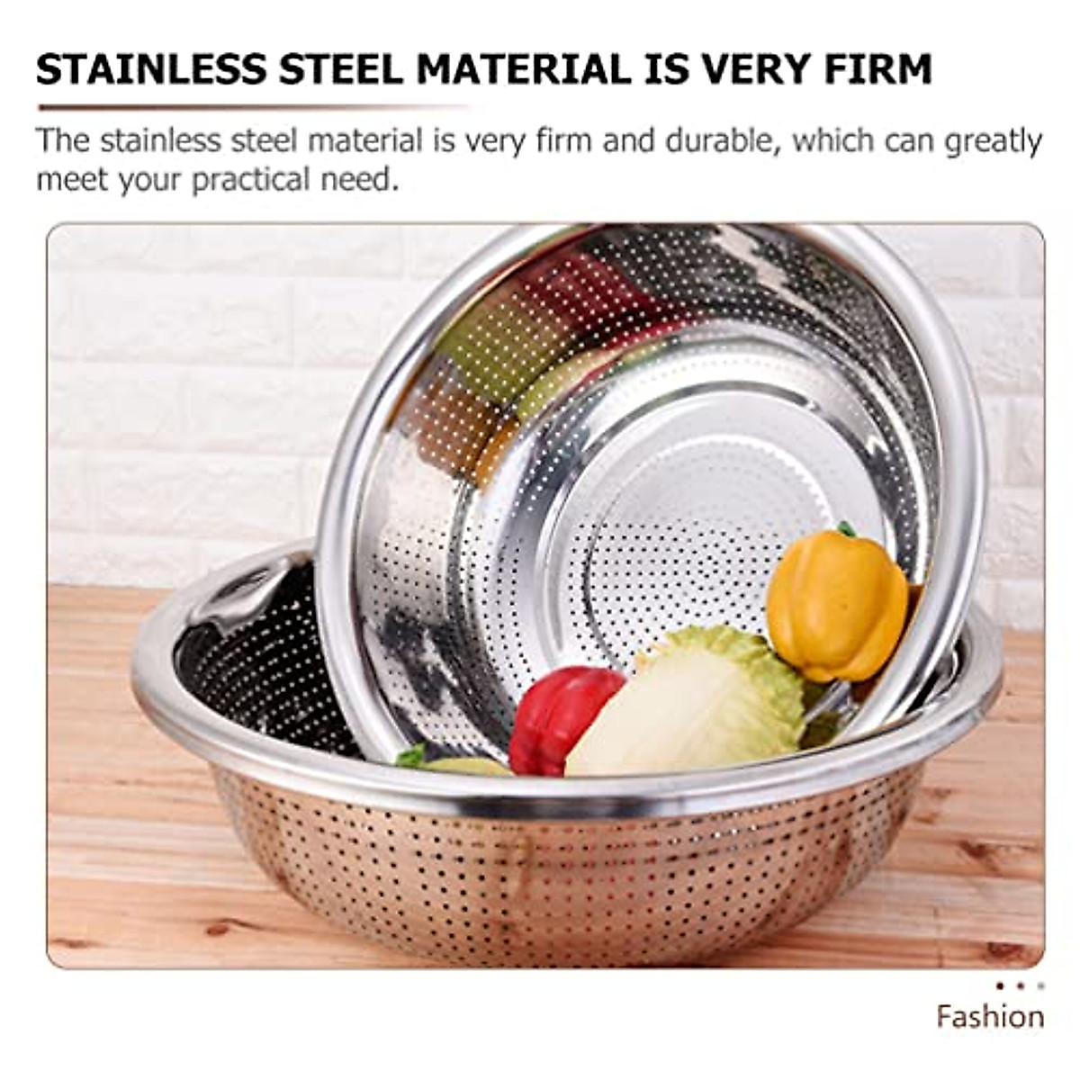 Hemoton Stainless Steel Rice Washing Bowl Kitchen Strainer Colander Bowl Fruit Vegetable Washing Basket for Rice Food Pasta Colander Drain Basket (Silver)