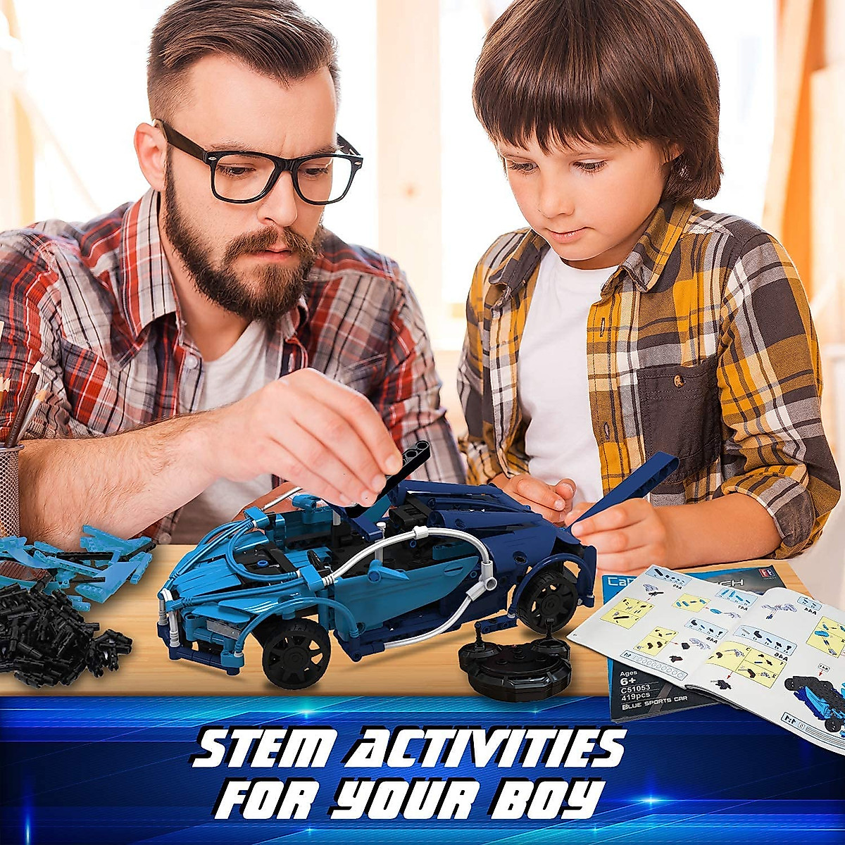 Toti Royal Stem Building Toys for Boys Age 8-12- 419PCS Stem Remote Control Car Building Kit for Kids & Adult - Model Car Kits to Build for Kids 9-12 Great Remote Control Toy Gift for Your Kids (Blue)